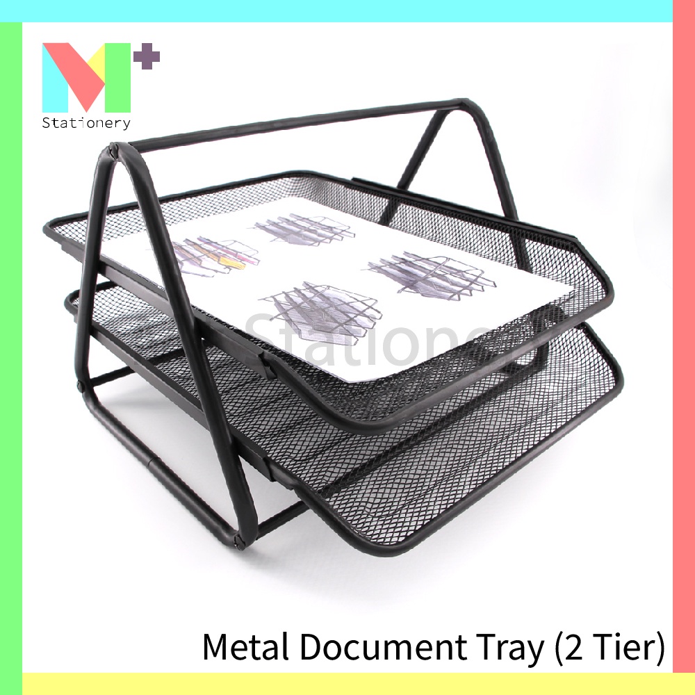 (2 Tier) Metal Office Desktop Organizer File Document Letter Paper Tray ...