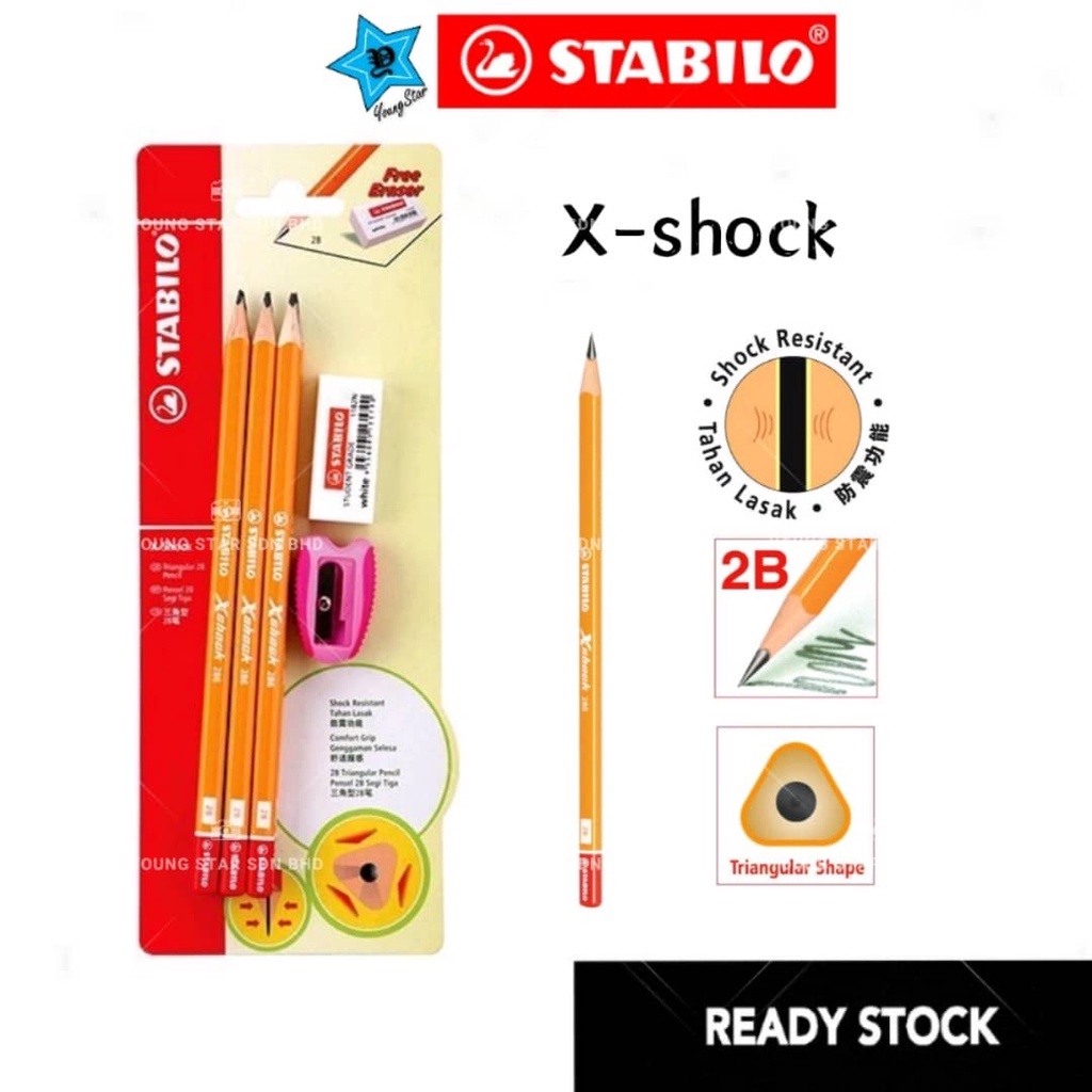 STABILO X-Shock Triangular 2B Pencil | Shopee Malaysia