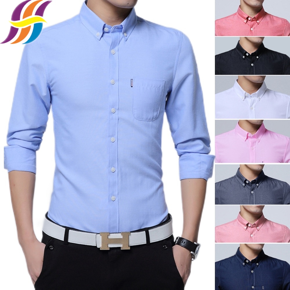 Casual Men Shirt Formal Plain Business Shirt Slim Fit Oxford Cotton Men ...