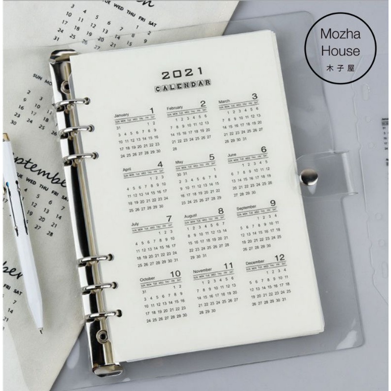 2021 & 2022 A5 Calendar Loose Leaf Binder 6 Holes Notebook Index ...
