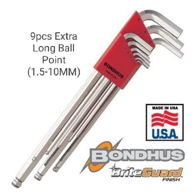 (Rdy Stock)Original Bondhus (USA)9PCS Extra Long Ball Point Allen Key ...