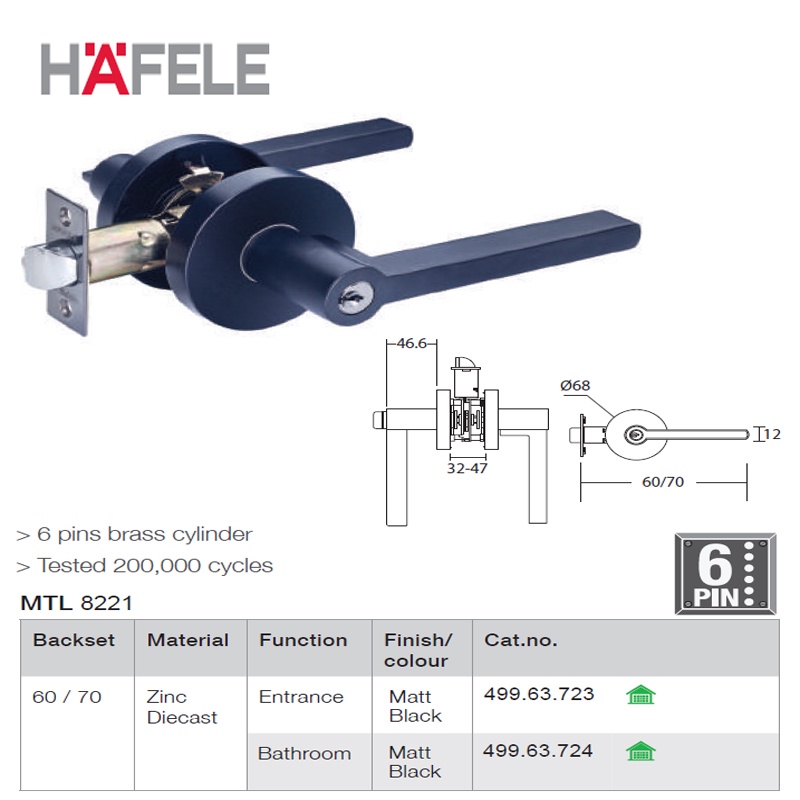 HAFELE TUBULAR LEVER LOCKSET 499.63.[723&724] | Shopee Malaysia