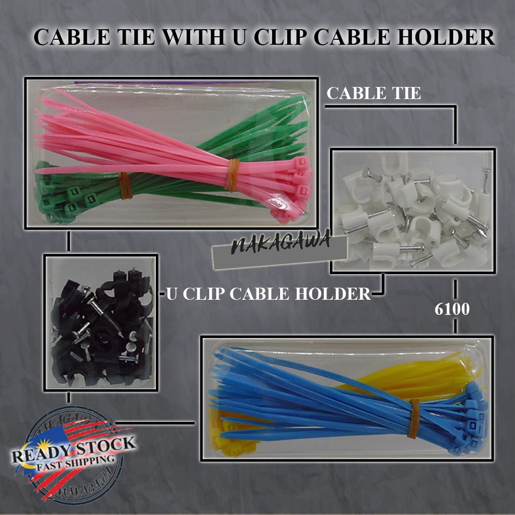 4'' INCH 100 PCS CABLE TIES WITH U CLIP CABLE HOLDER / ZIP LOCK CABLE ...
