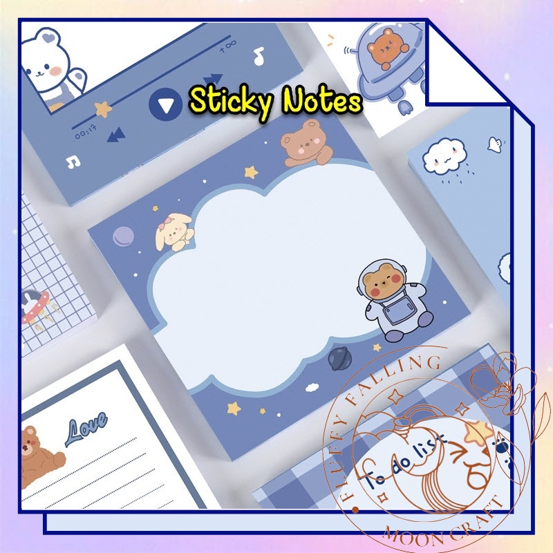 Fluff's Blue Teddy Bear Series Cute Sticky Notes Cute Stationery Korean ...