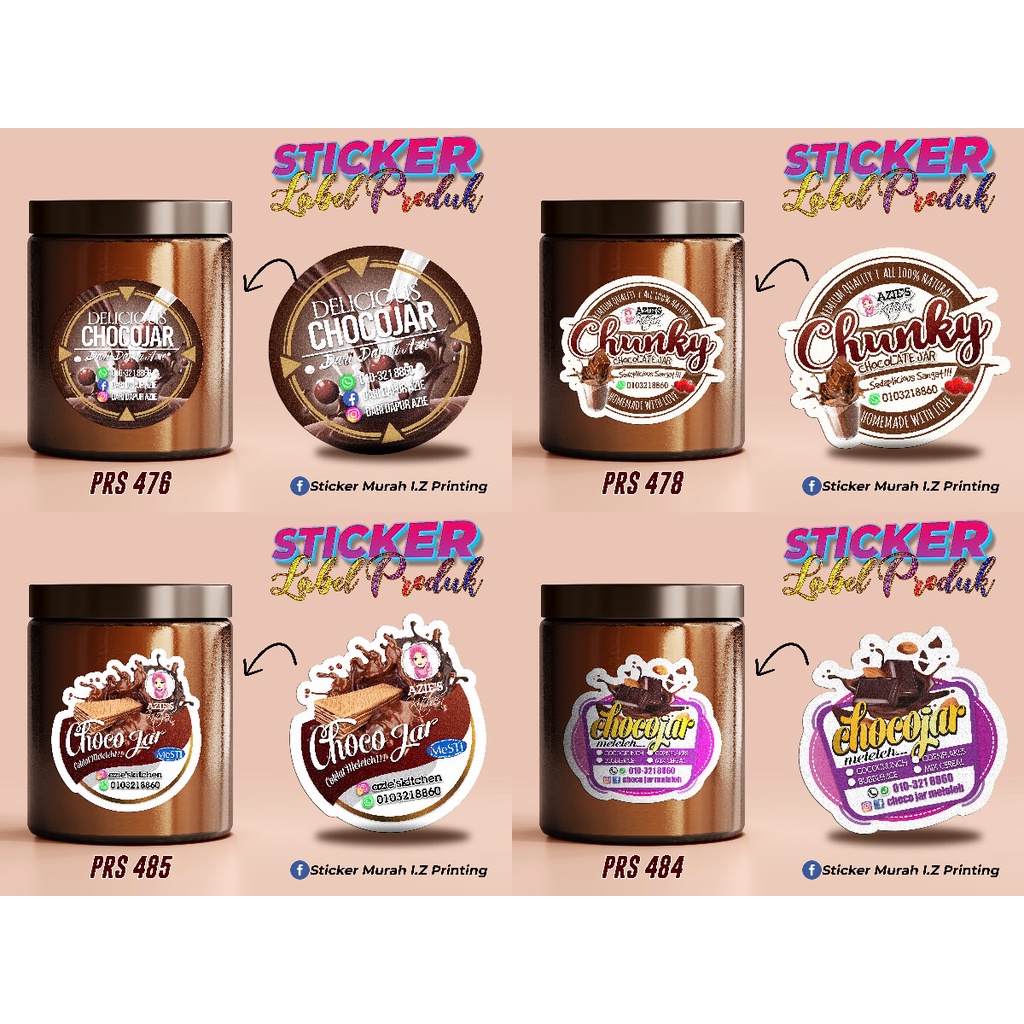 ️MURAH ️ STICKER LABEL PRODUK CHOCO JAR, COOKIES, KEK, BISKUT, STICKER ...