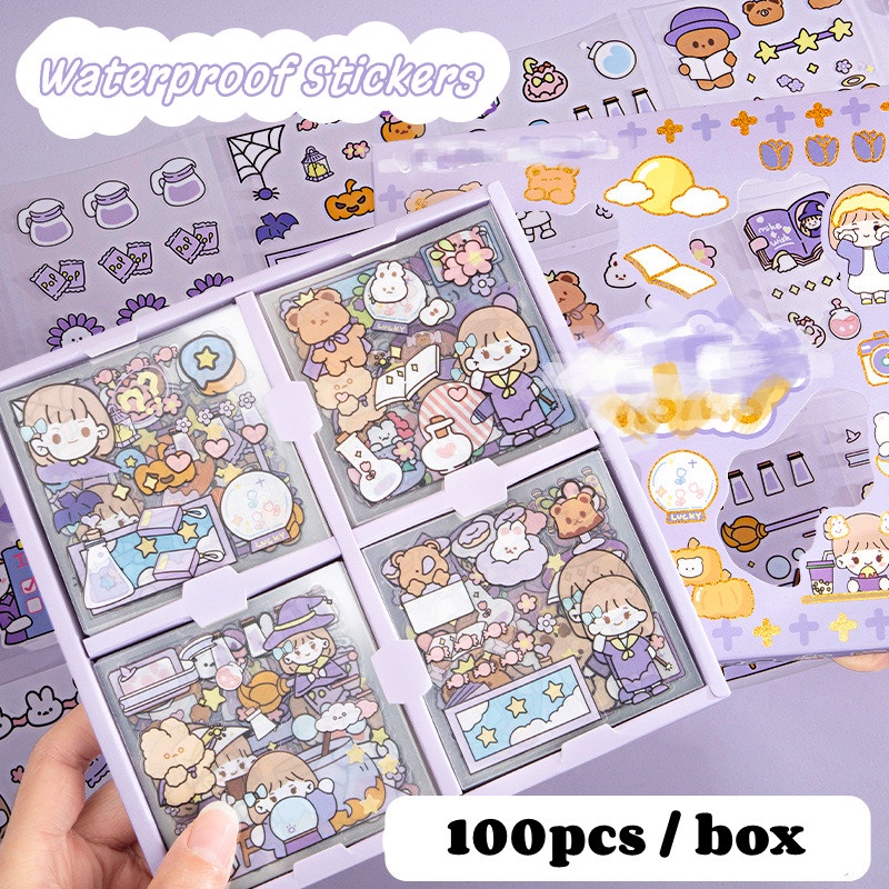 100pcs/set MOMO Cartoon Stickers Set Hand Account Material PET ...
