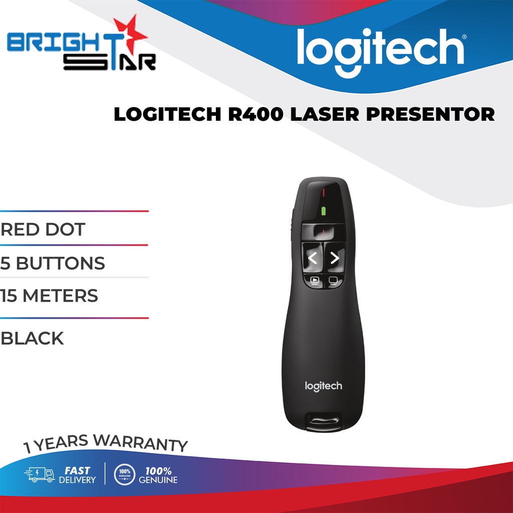 LOGITECH R400 LASER PRESENTOR / RED DOT / 5 BUTTONS / 15 METERS / BLACK ...