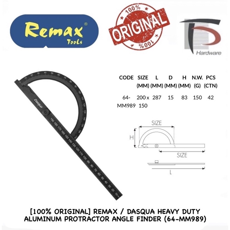 [100% ORIGINAL] REMAX / DASQUA HEAVY DUTY ALUMINUM PROTRACTOR ANGLE ...