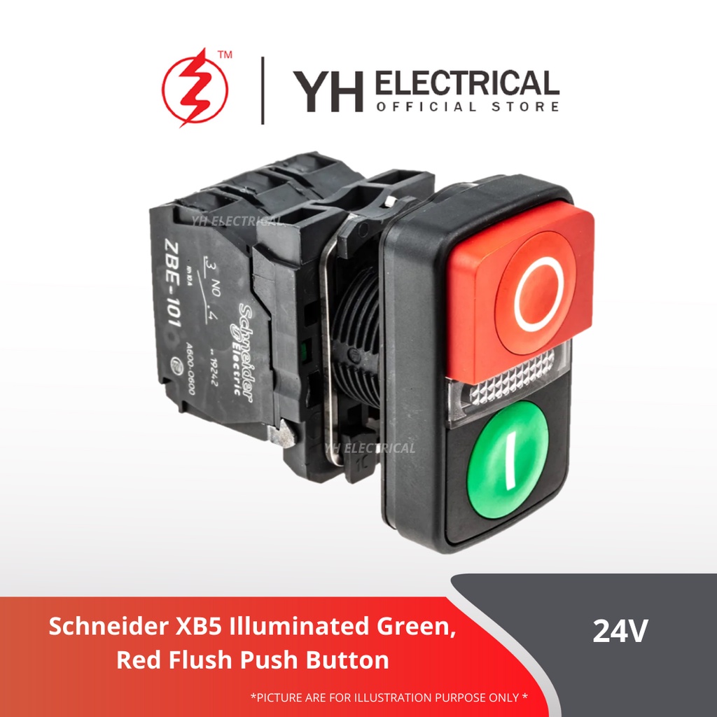 Schneider electric XB5AW73731B5 green flush/red projecting illuminated double-headed pushbutton ...
