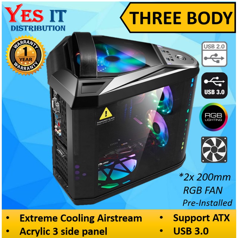 THREE BODY CHASIS Full ATX Gaming PC Desktop Casing (Acrylic Side Panel ...