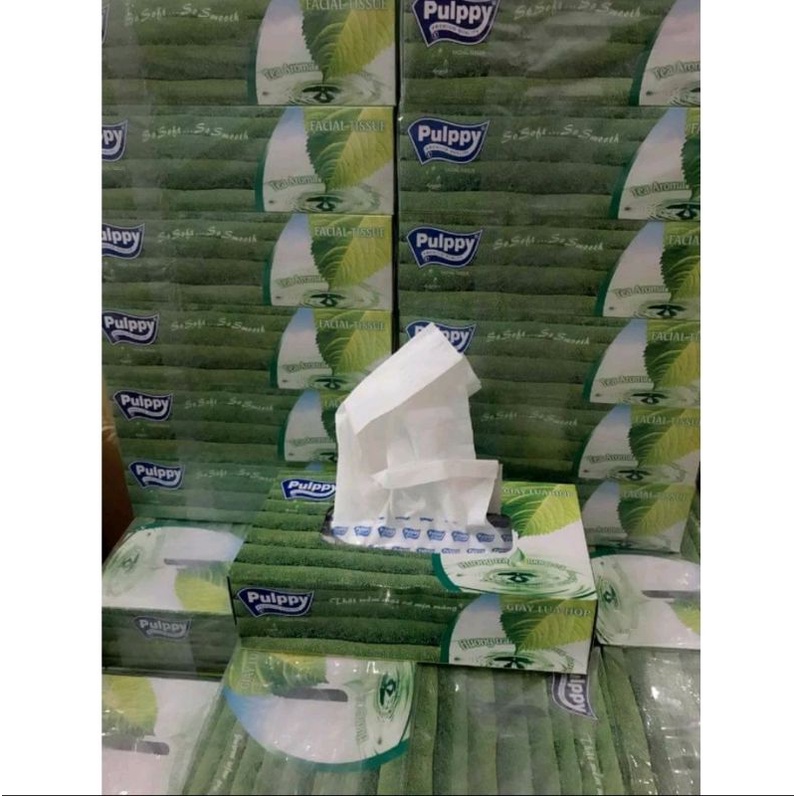 Pulppy tissue paper with green tea flavor, 2 layers, box of 100 sheets ...