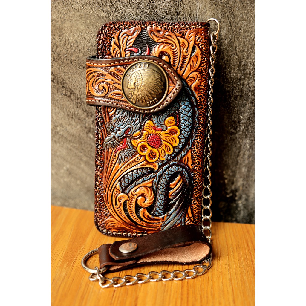 Wallet Beautiful Genuine Leather Engraved With Free Chain Long ...