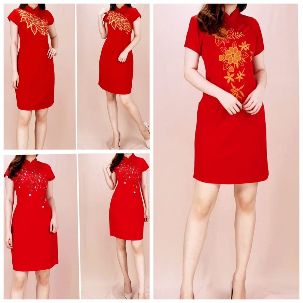 MERAH Assorted RED DRESS CHEONGSAM Women's RED GEORGETTE STRETCH ...