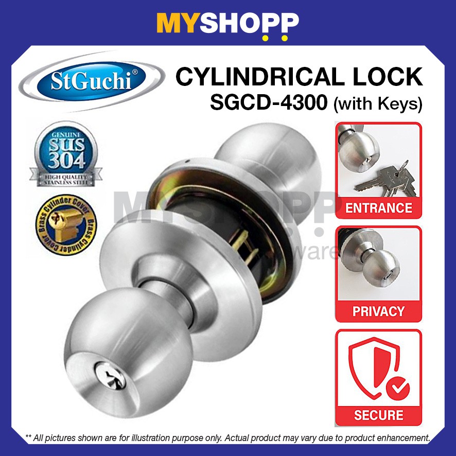 St Guchi SGCD 4300 SN Cylindrical Door Knob Lock Set | Tombol Pintu ...