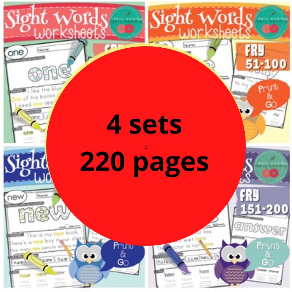 (PDF) primary school worksheet sight words bundle 4 sets 220 pages ...