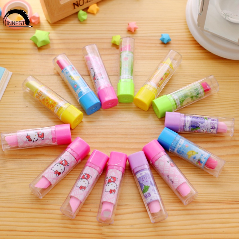 Lipstick Shape Erasers Personality Cute Cartoon Soft Rubber Writing ...