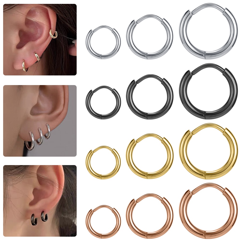 1 Pairs 6/8/10mm High Polished Small Circle Earring Stainless Steel Hoop Earrings Rose Gold ...