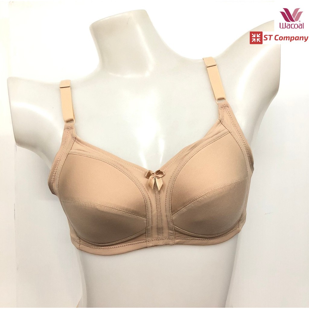 Wacoal Basic Bra Beige (BE) No Wire Wireless Full Cup Storage Extra Bubble Thin 3 Hooks ...