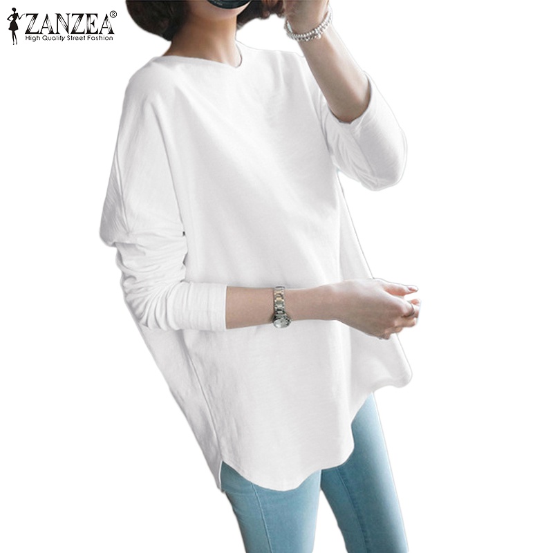 Zanzea Women Long Sleeve Solid Color O Neck Loose Casual Blouse