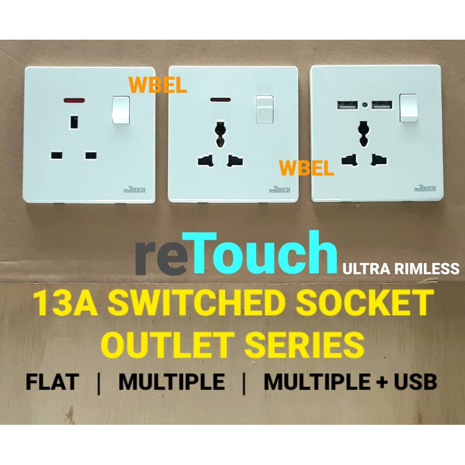 Retouch Ultra Rimless 13A Switch Socket Outlet White (Flat Pin ...