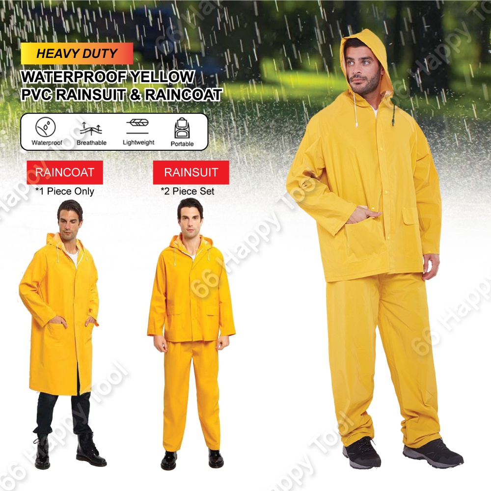 Heavy Duty Waterproof Yellow PVC Raincoat Rain Jacket Lightweight ...