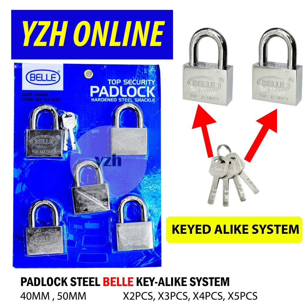 Belle Key Alike System Padlock (40mm/50mm) - Set of 2-5PCS | Shopee ...