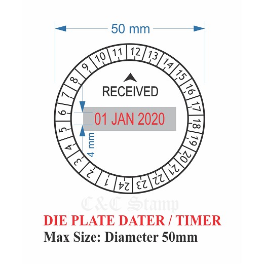Rubber Stamp / Die Plate Date Stamp Chop / Cop Tarikh / Round Dater ...