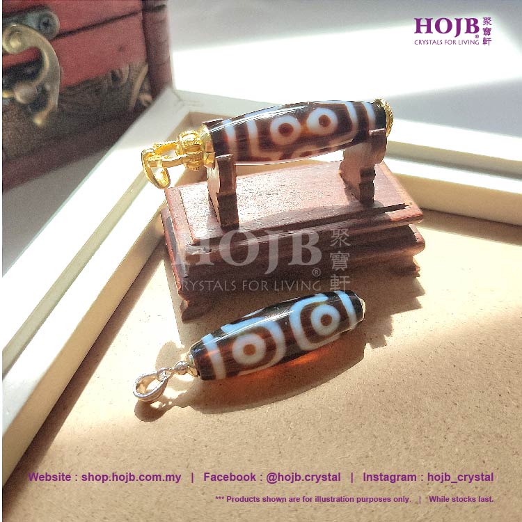 HOJB Tibetan Pure Seven-Eyed Dzi Seven-Eyed S925 Pendant 12x35mm 聚寶軒西藏至纯天珠"七眼天珠"S925镀金吊坠12x35mm ...