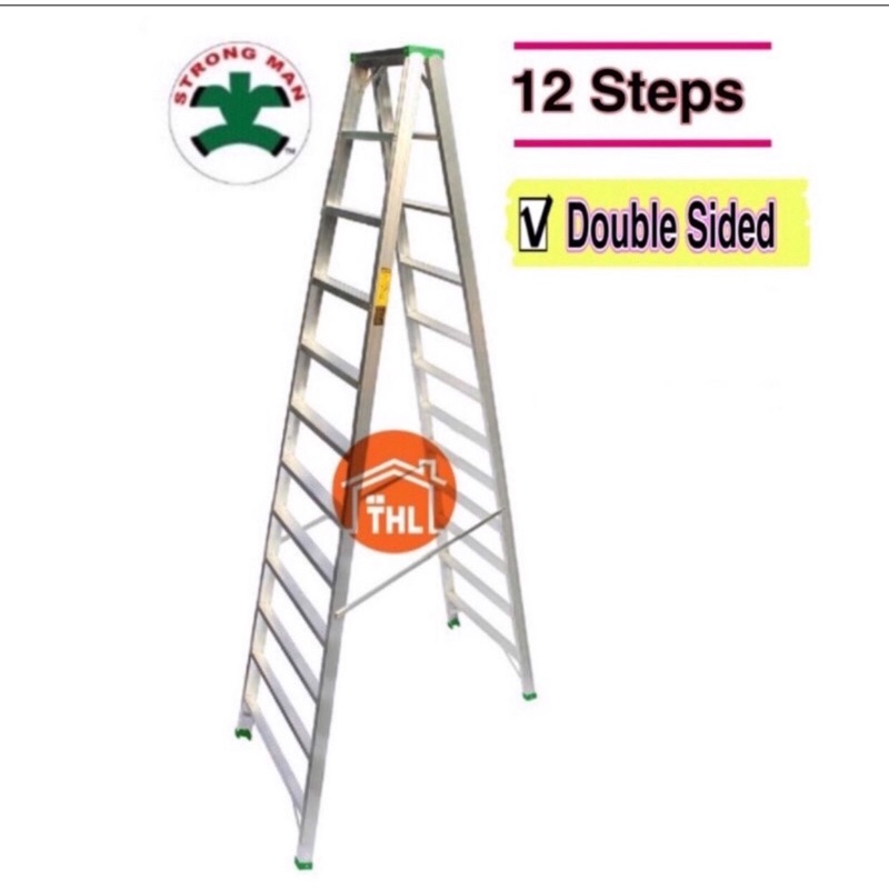 Strongman 12 Steps Double Sided Aluminium Ladder | Shopee Malaysia