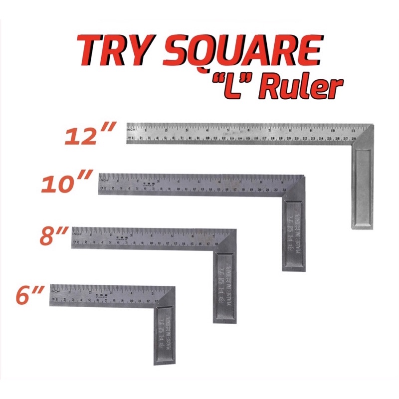 Try Square L Ruler / Pembaris Sesiku L / L-Square Angle Ruler (8” / 10 ...