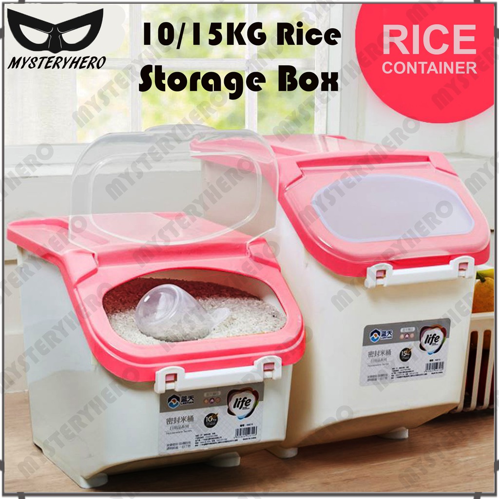 MysteryHero 10KG/15KG Rice Storage Box / Food Container with Wheels and ...