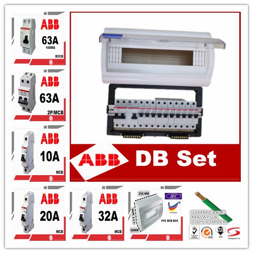 14 Way ABB Distribution Box DB - Full Set - Signal Phase 63a RCCB 0.1ma ...