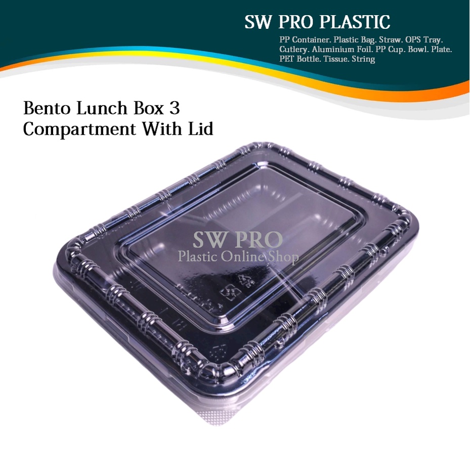 BENXON 3 Compartment Lunch Box with Lid [ 10sets ] BT-1 PP Plastic Food ...
