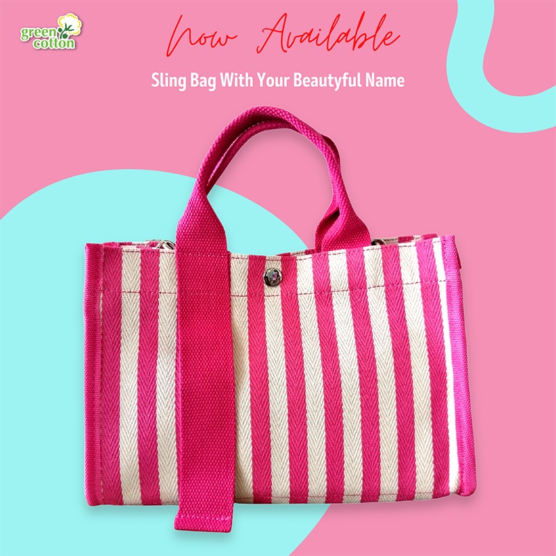 Remvaska Stripe Sling Canvas Bag with Embroidery Name Laminated Tote ...