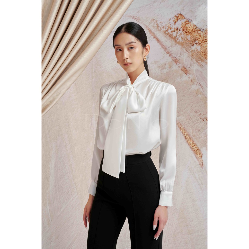 De Nio -White silk shirt with bow collar (DN0400) | Shopee Malaysia