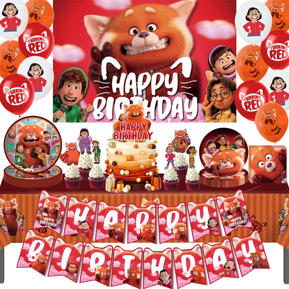 Turning Red Theme Party Supplies Latex Balloons Happy Birthday Banner ...