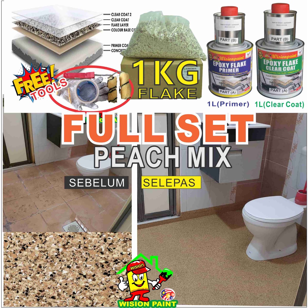 PEACH / MIX FULL SET Flake Coating Epoxy Toilet Floor Waterproof (FREE ...