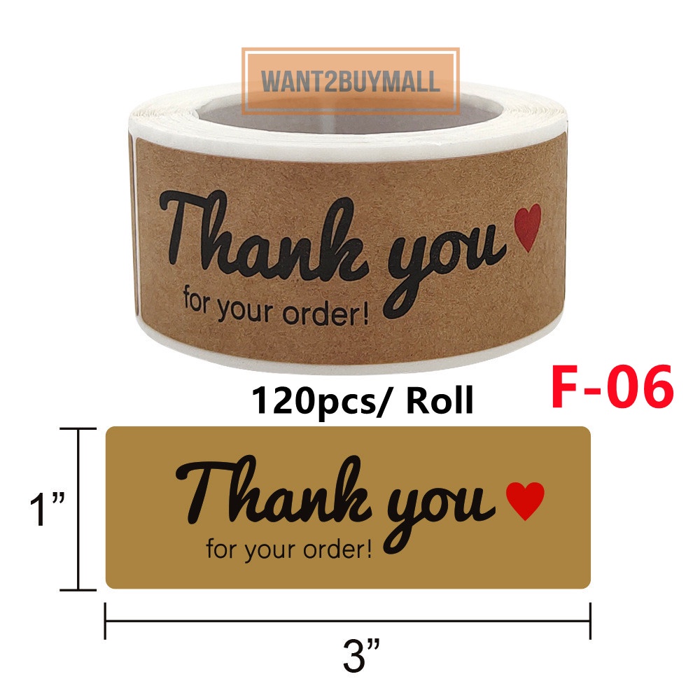 🇲🇾 7.5cm 120pcs Roll Kraft Paper Thank You Sticker Label TQ Stickers ...