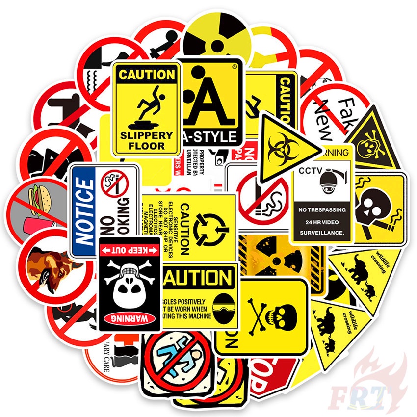 50Pcs/Set Warning Sign Warning Marks Caution Series 02 Stickers DIY ...