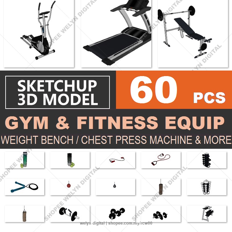 SketchUp | 3D Model Gym / Fitness Equipment 60 Set for home interior ...