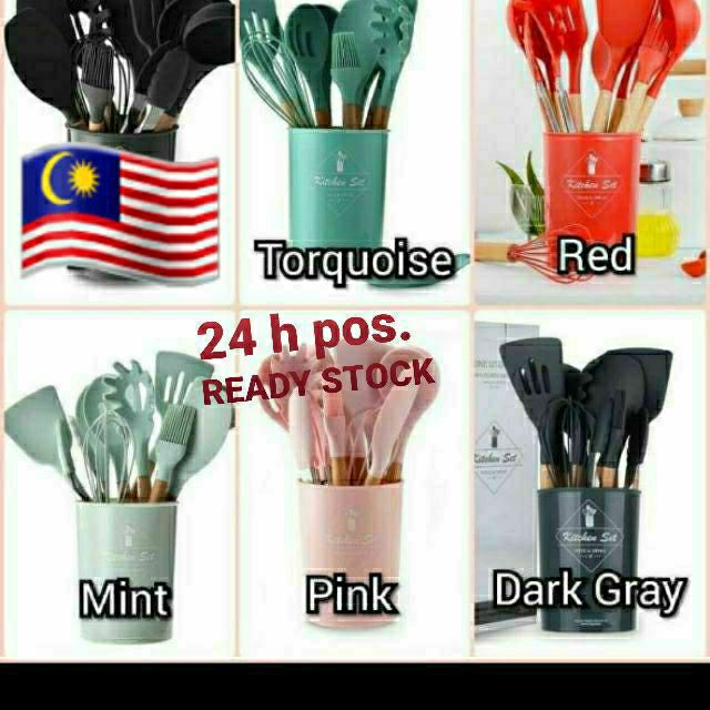 🇲🇾 SET SENDUK SILICON Viral 12Pcs / SILICONE UTENSIL KITCHEN SET ...