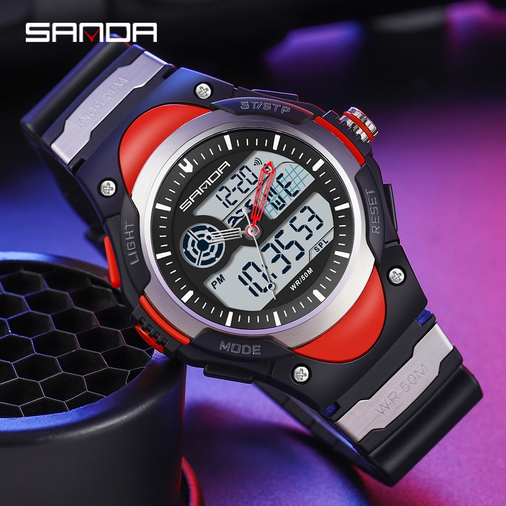 SANDA Men's Multi-Sport Watch Dual Display Luminous LED Digital Watch Waterproof Calendar ...