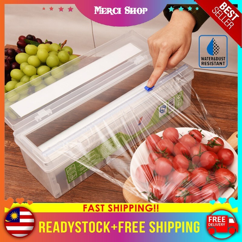 Cling Film Cutter Box Plastic Food Wrap Dispenser with Slide Cutter ...
