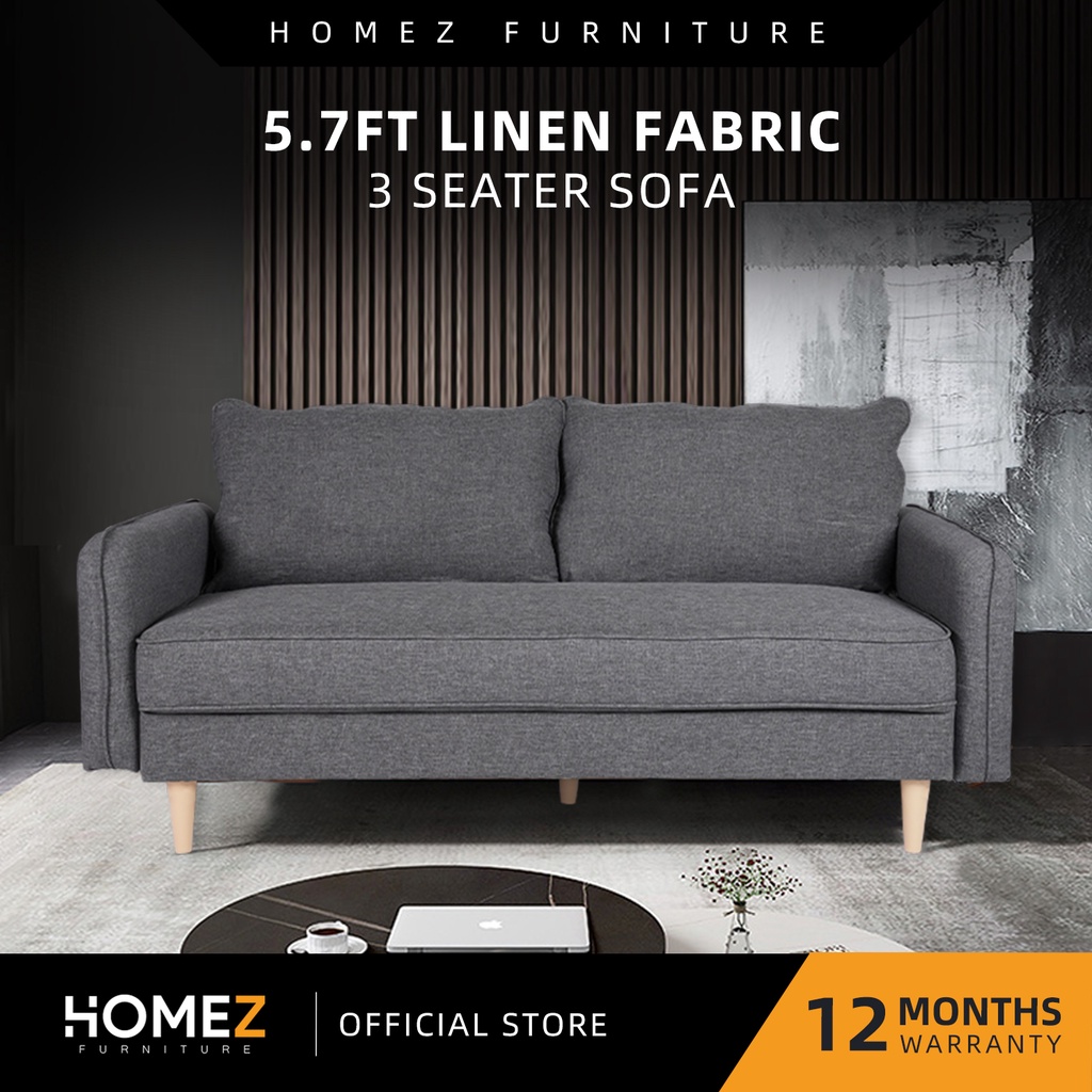 [FREE Shipping] Homez 3 Seater Sofa Set Linen Fabric Sofa PVC Leg ...