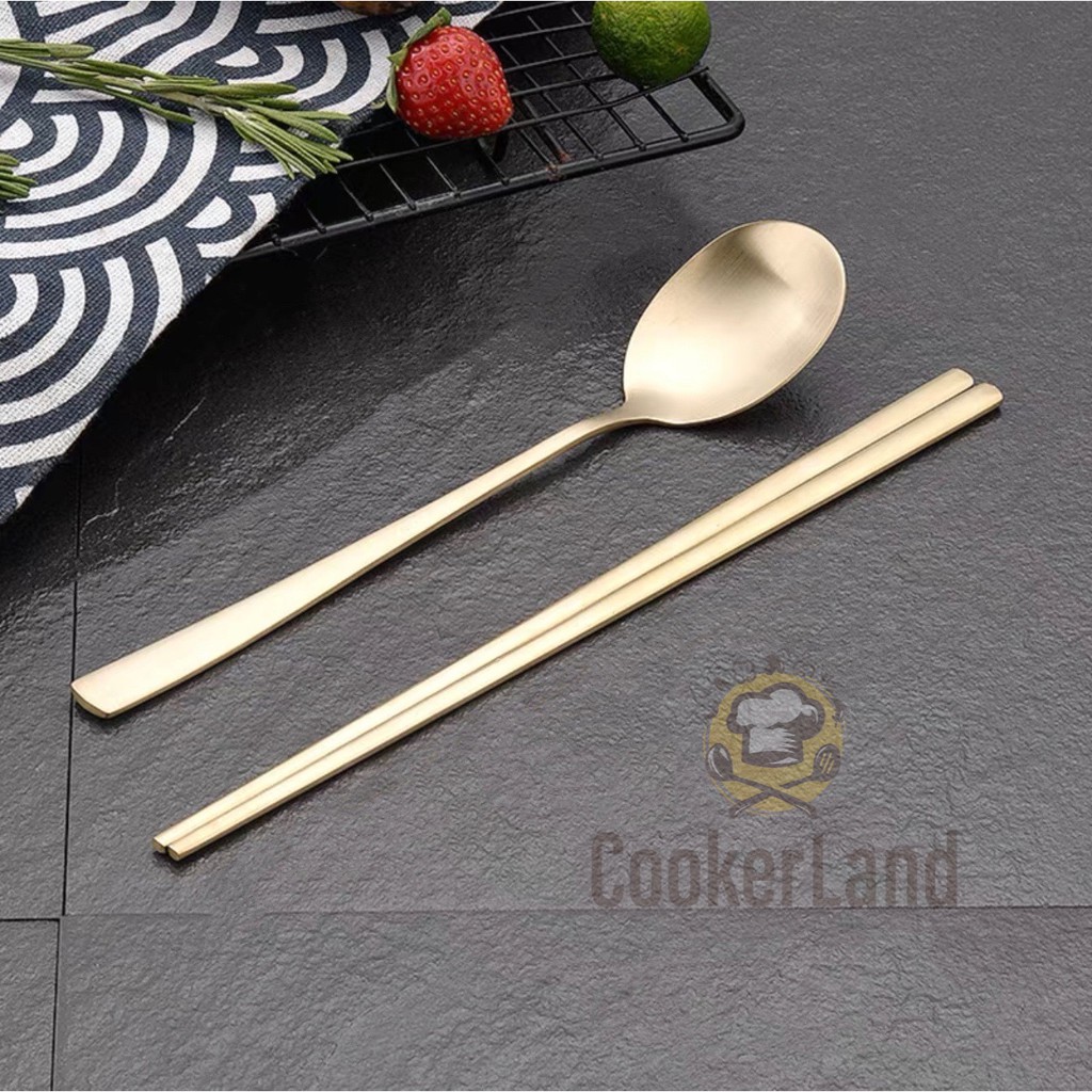 Korean Spoon And Chopsticks Set Stainless Steel Dining Set Cutlery Gold ...