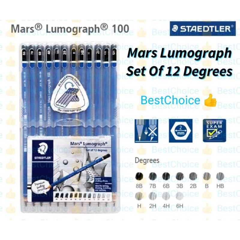 (READY STOCK) STAEDTLER Mars Lumograph Set of 12 Degrees Writing / Drawing Pencils with Casing ...