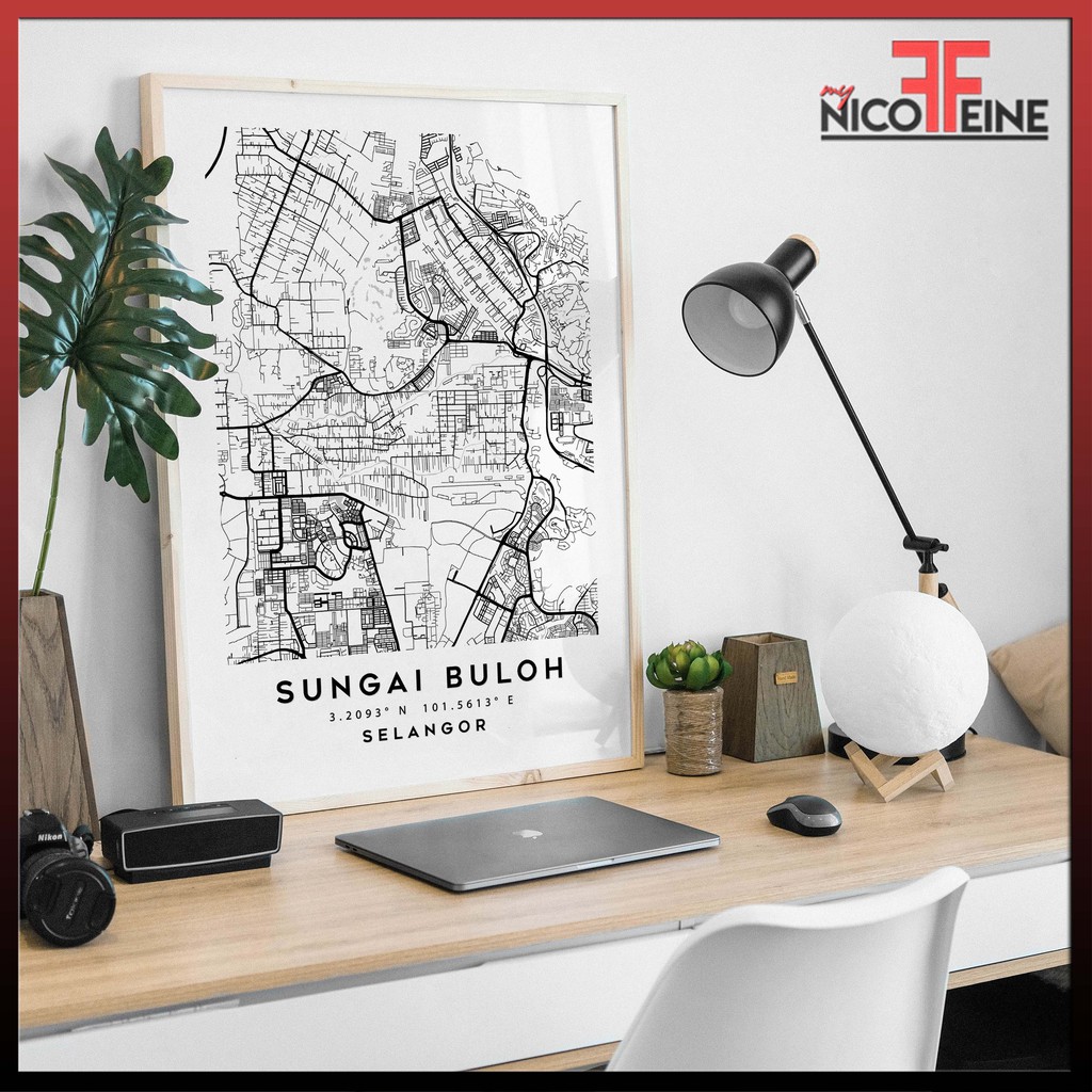 [Poster Only] Sungai Buloh Selangor Minimal City Map Art Black and ...