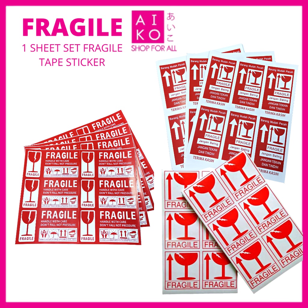 (AIKO) 1 SHEET SET FRAGILE TAPE /JANGAN TINDIH JANGAN TEKAN JANGAN ...