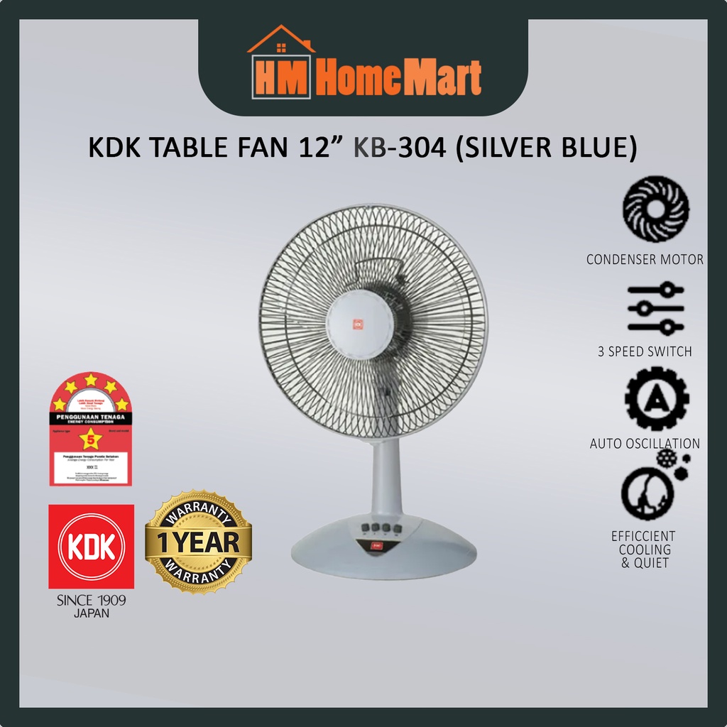 KDK Table Fan KB-304 12" (Beige/Flame Red/Silver Blue) (1 Year Warranty ...