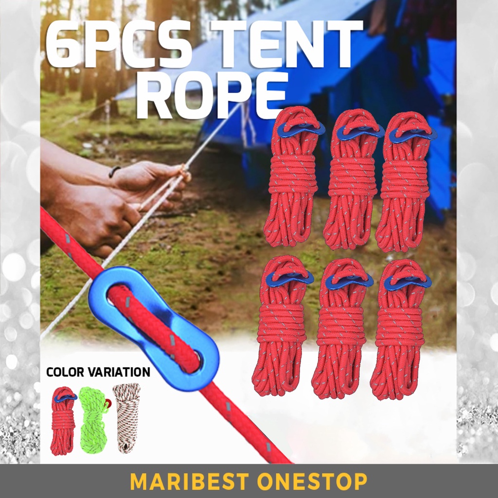 6Pc Tent Guy Line Ropes Reflective Cord Tent Guide Nylon Rope Paracord ...